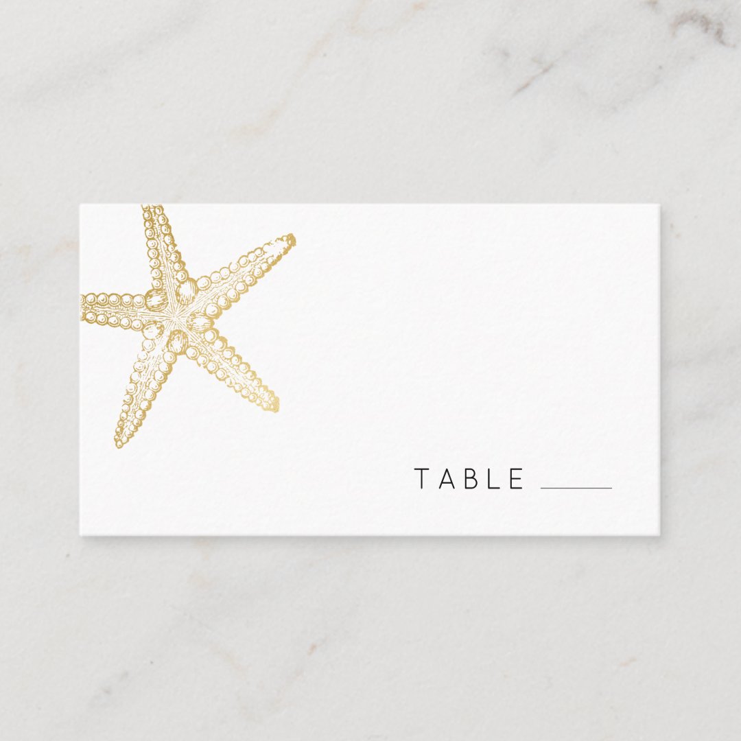 Elegant Gold Starfish Nautical Beach Place Card | Zazzle