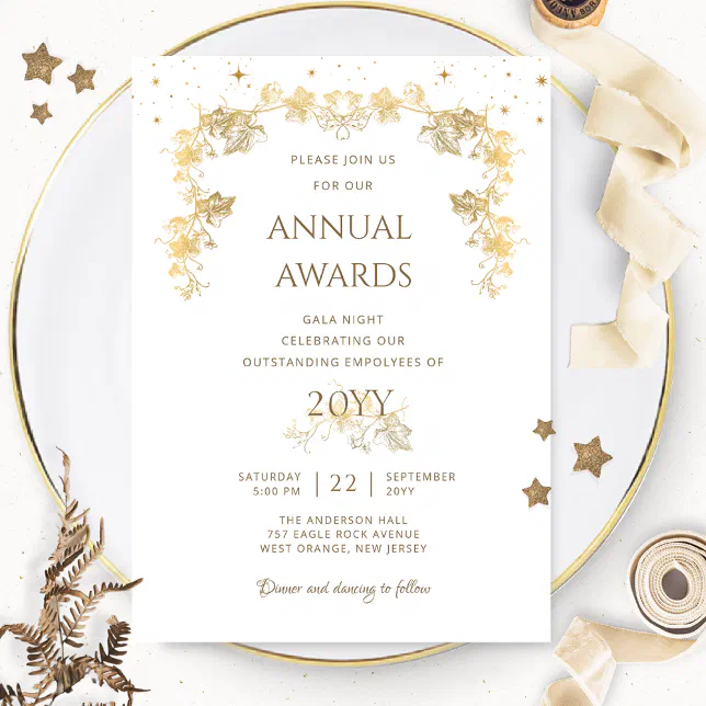 Elegant Gold Starry Night Awards / Gala Night Invitation | Zazzle