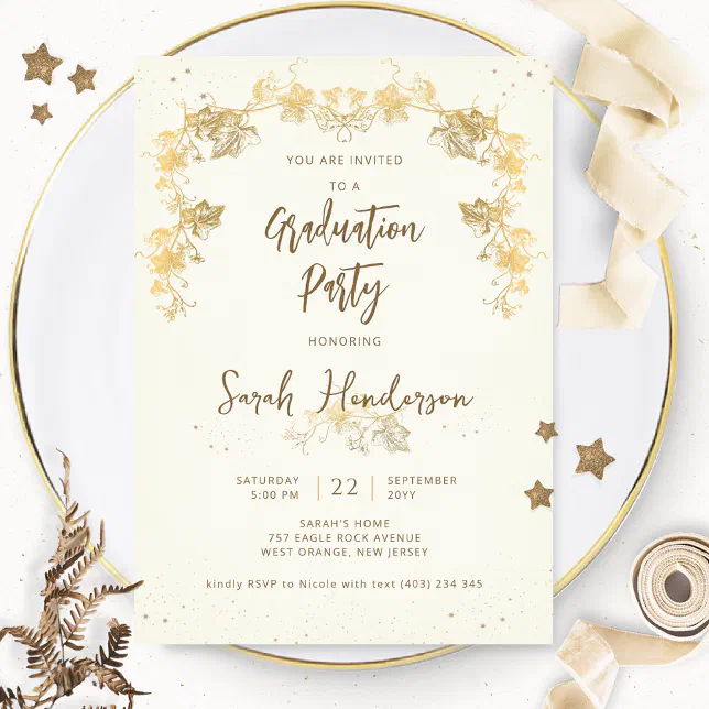 Elegant Gold Starry Night Graduation Party Invitation | Zazzle