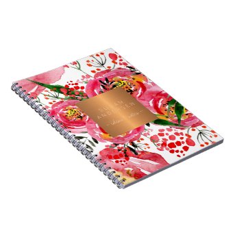 Elegant gold steel copper metallic blush floral notebook | Zazzle