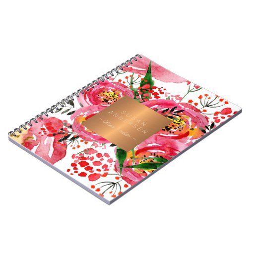 Elegant gold steel copper metallic blush floral notebook | Zazzle