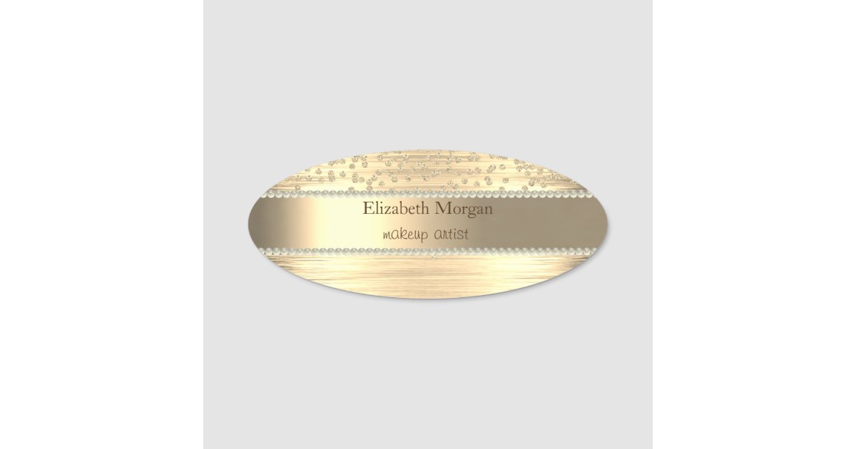 Elegant Gold Stripe, Pearls, Diamonds Name Tag | Zazzle