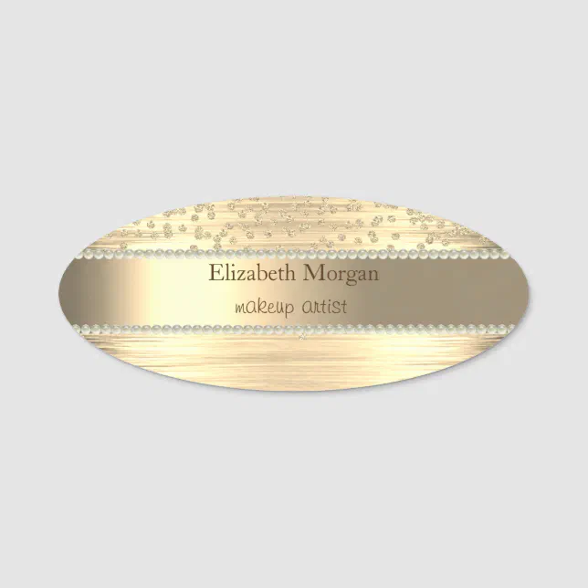 Elegant Gold Stripe, Pearls, Diamonds Name Tag | Zazzle