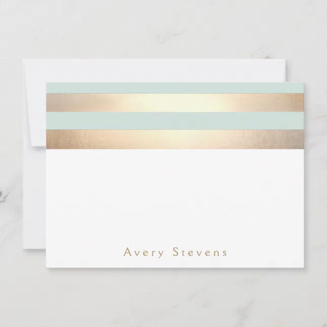 Elegant Gold Stripes Light Blue Personalized Note Card | Zazzle