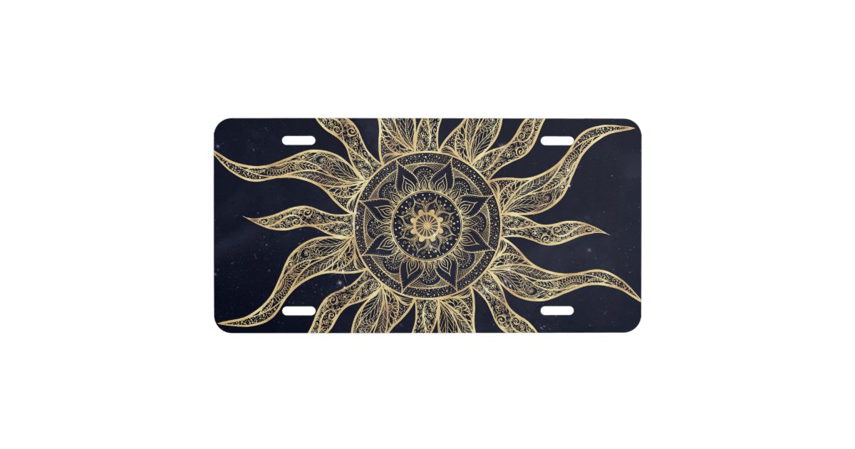 Elegant Gold Sun Mandala Blue Nebula Design License Plate | Zazzle