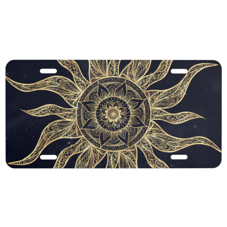 Elegant Gold Sun Mandala Blue Nebula Design License Plate | Zazzle