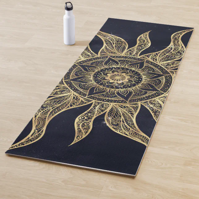 Elegant Gold Sun Mandala Blue Nebula Design Yoga Mat | Zazzle