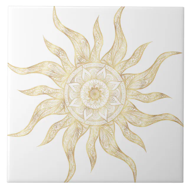 Elegant Gold Sun Mandala Design Ceramic Tile | Zazzle