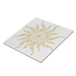 Elegant Gold Sun Mandala Design Ceramic Tile | Zazzle