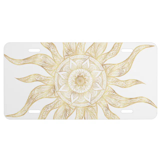 Elegant Gold Sun Mandala Design License Plate | Zazzle