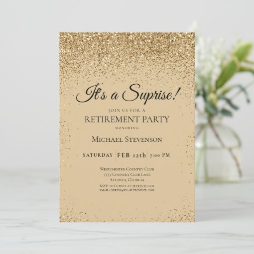 Elegant Gold Surprise Retirement Party Invitation | Zazzle