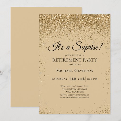 Elegant Gold Surprise Retirement Party Invitation | Zazzle