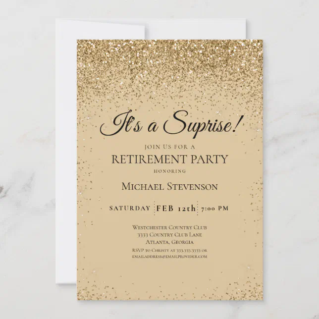 Elegant Gold Surprise Retirement Party Invitation | Zazzle