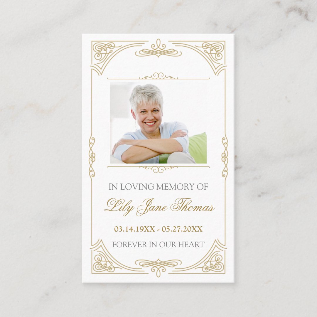 Elegant Gold Swirl Funeral Prayer Card | Edit Colo | Zazzle