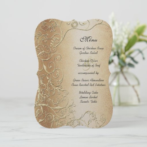 Elegant Gold Swirls Black Font Wedding Menu | Zazzle