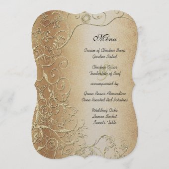 Elegant Gold Swirls Black Font Wedding Menu | Zazzle