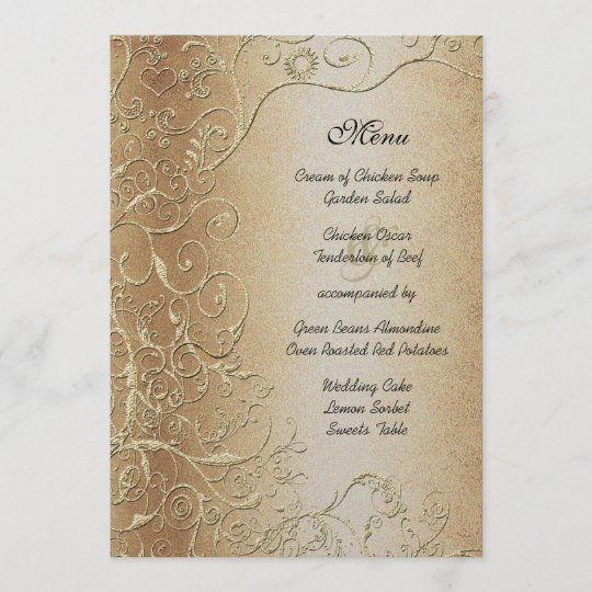 Elegant Gold Swirls Black Font Wedding Menu | Zazzle.com