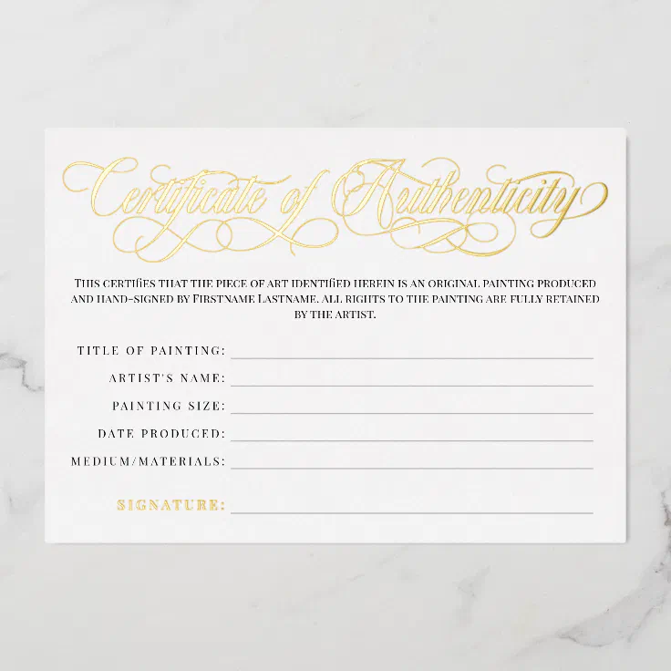 Elegant Gold Swirls Certificate of Authenticity Foil Invitation | Zazzle