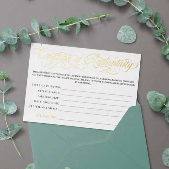 Elegant Gold Swirls Certificate of Authenticity Foil Invitation | Zazzle