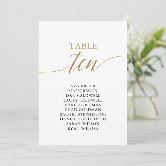 Elegant Gold Table Number 10 Seating Chart | Zazzle