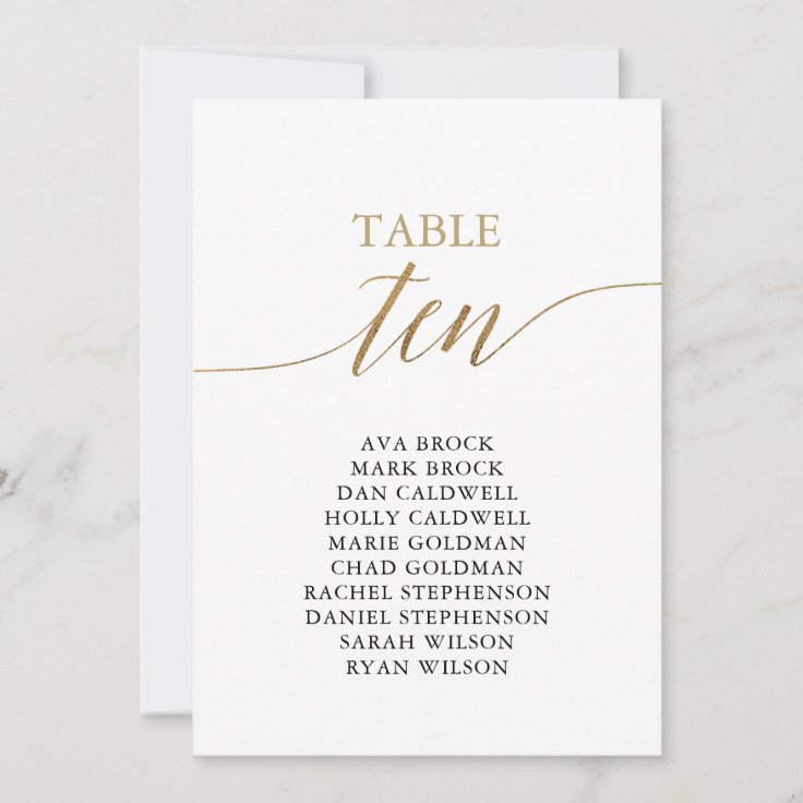 Elegant Gold Table Number 10 Seating Chart | Zazzle