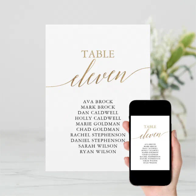 Elegant Gold Table Number 11 Seating Chart | Zazzle