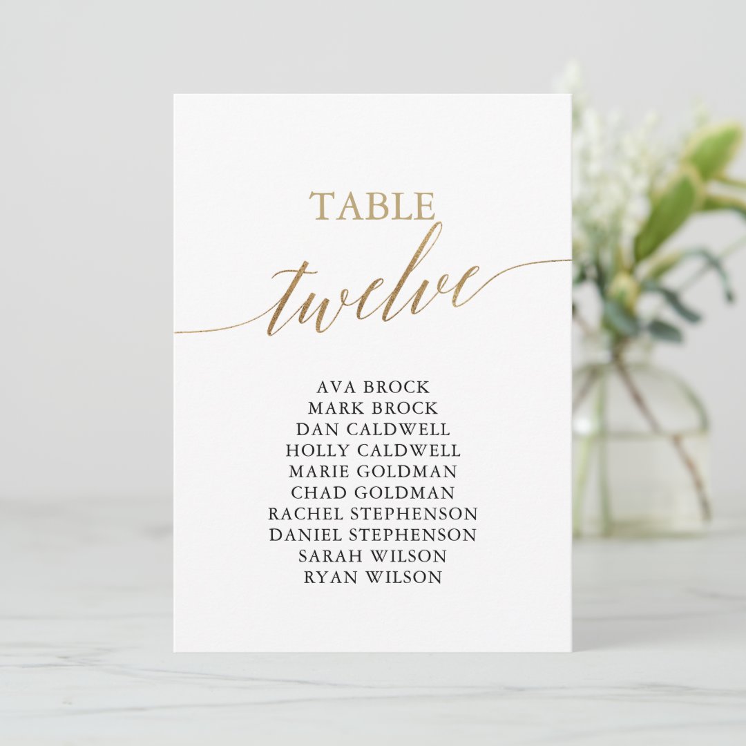 Elegant Gold Table Number 12 Seating Chart | Zazzle