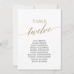 Elegant Gold Table Number 12 Seating Chart | Zazzle