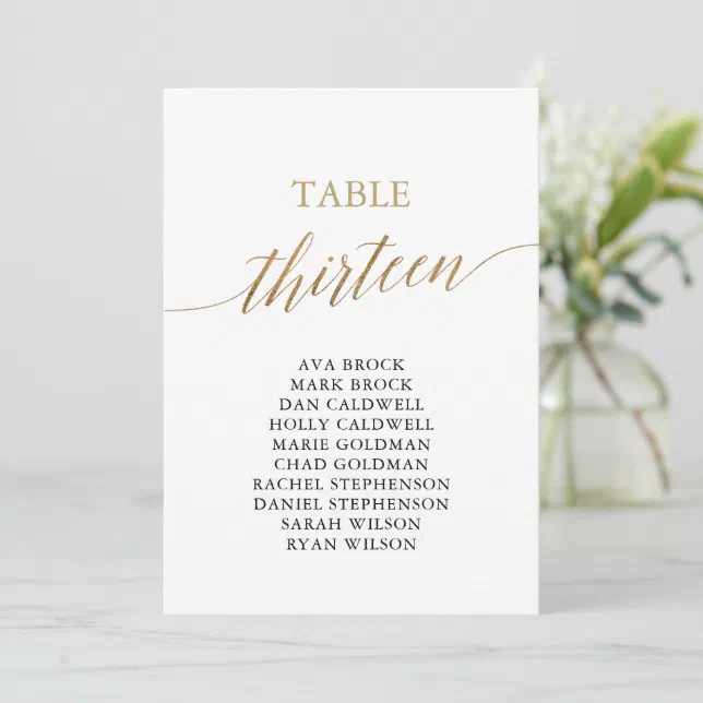 Elegant Gold Table Number 13 Seating Chart | Zazzle
