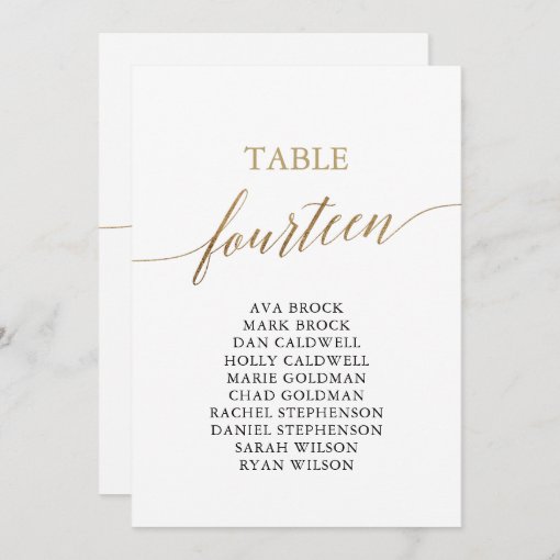 Elegant Gold Table Number 14 Seating Chart | Zazzle