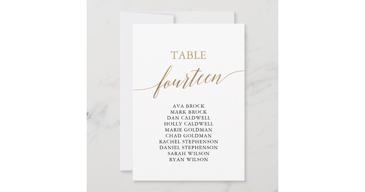 Elegant Gold Table Number 14 Seating Chart | Zazzle