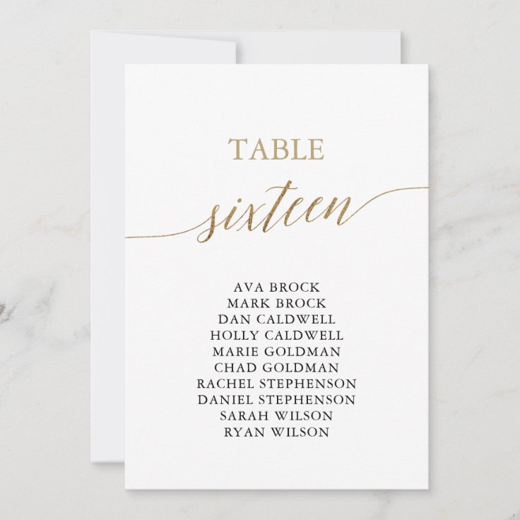 Elegant Gold Table Number 16 Seating Chart | Zazzle