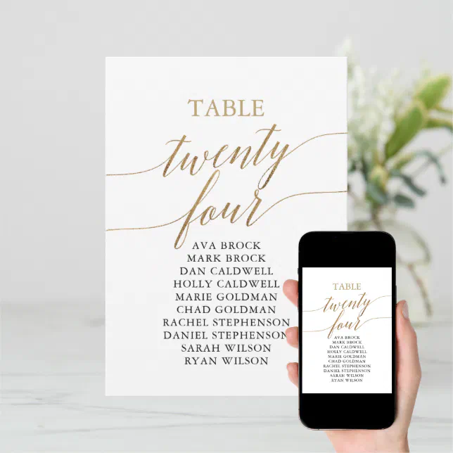 Elegant Gold Table Number 24 Seating Chart | Zazzle