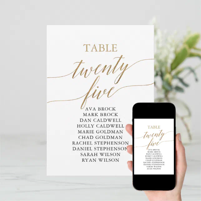Elegant Gold Table Number 25 Seating Chart | Zazzle