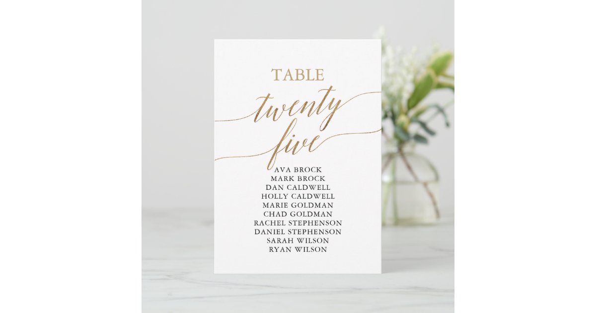 Elegant Gold Table Number 25 Seating Chart | Zazzle