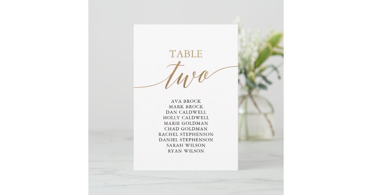 Elegant Gold Table Number 2 Seating Chart | Zazzle