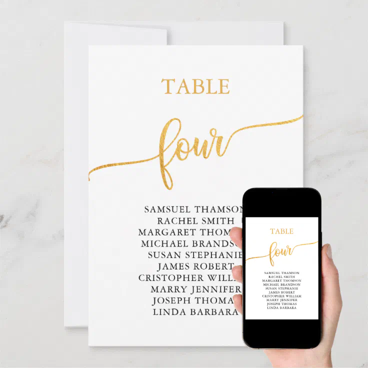 Elegant Gold Table Number 4 Seating Chart | Zazzle
