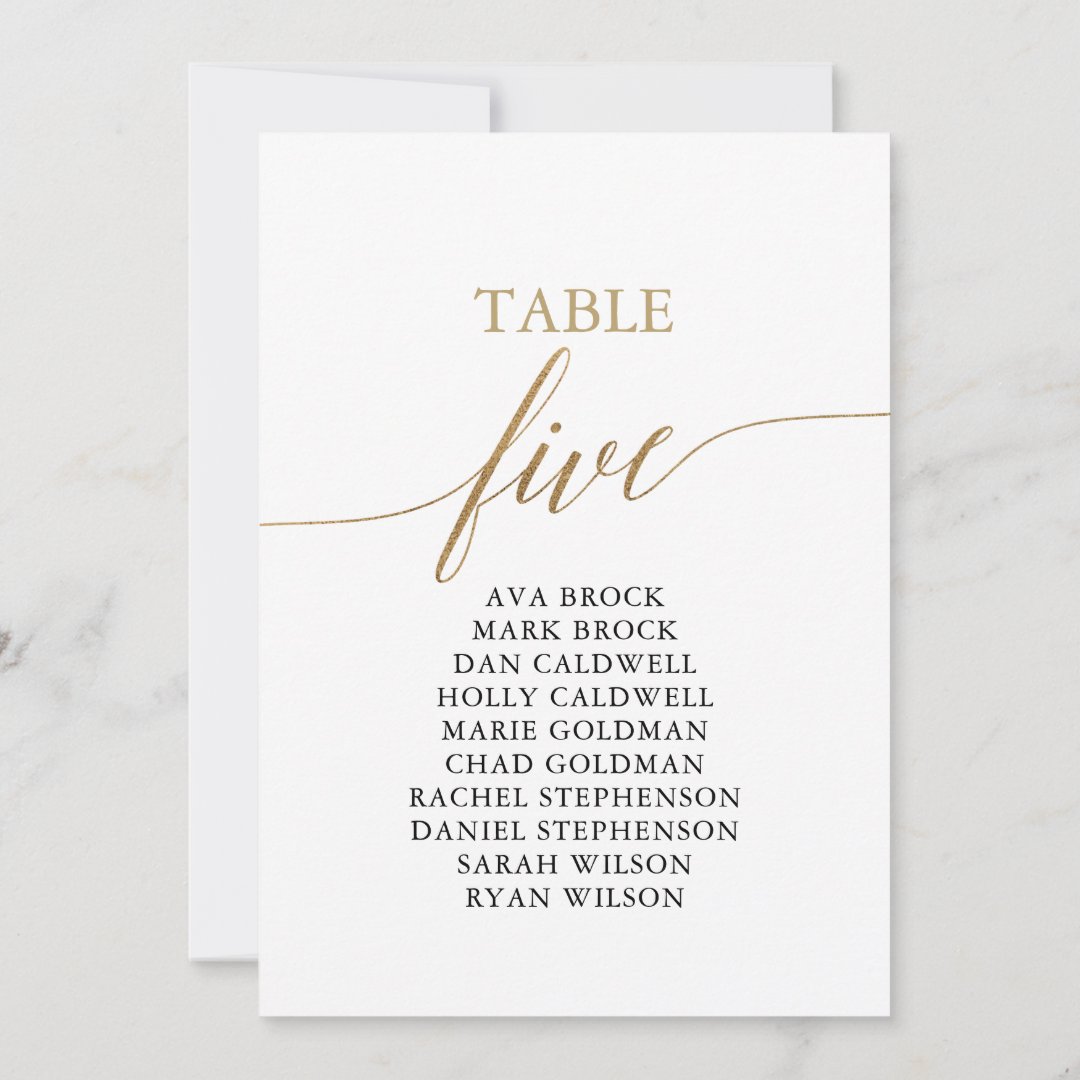 Elegant Gold Table Number 5 Seating Chart | Zazzle