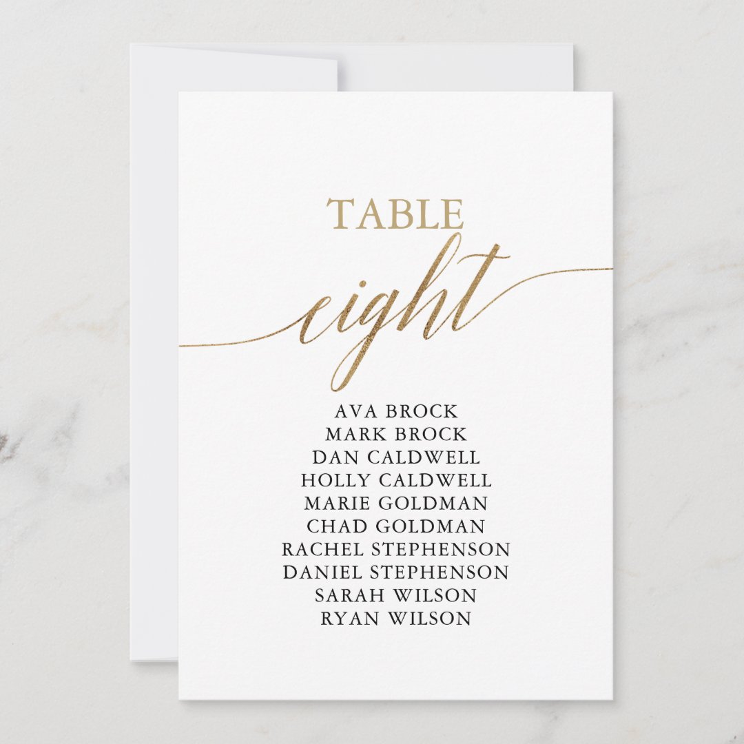 Elegant Gold Table Number 8 Seating Chart | Zazzle