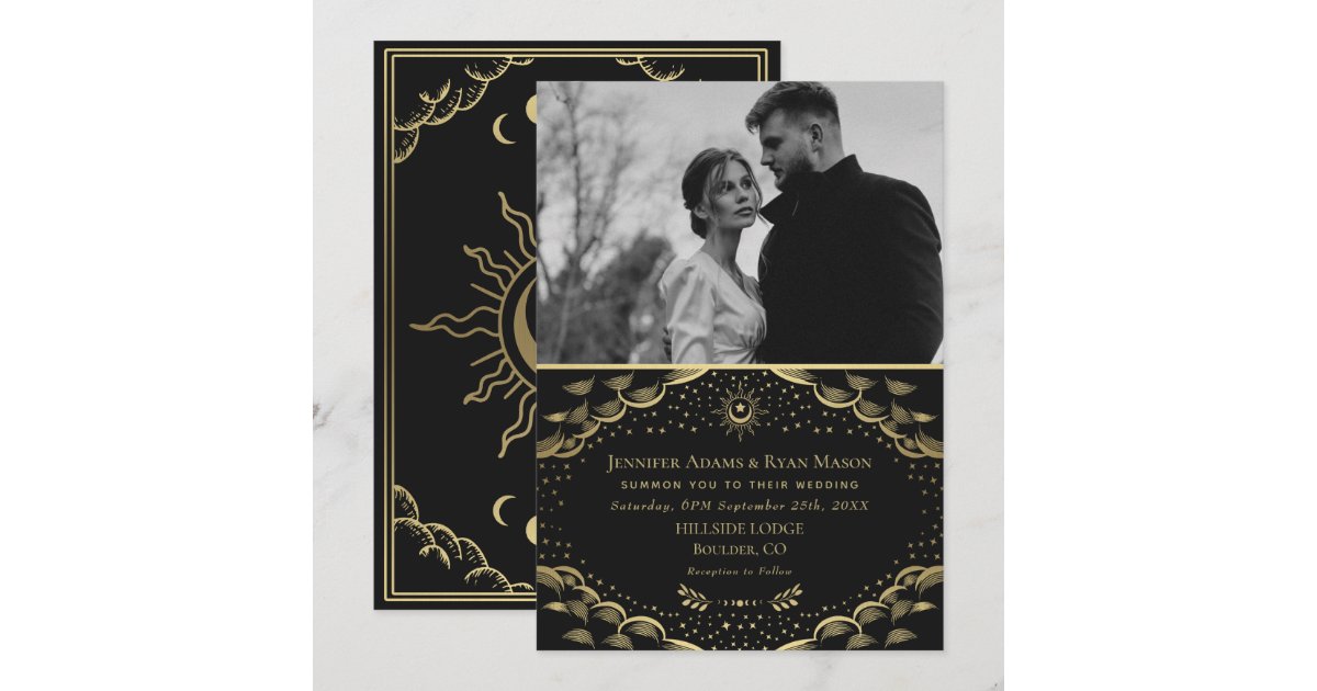 Elegant Gold Tarot Card Wedding Photo Card | Zazzle