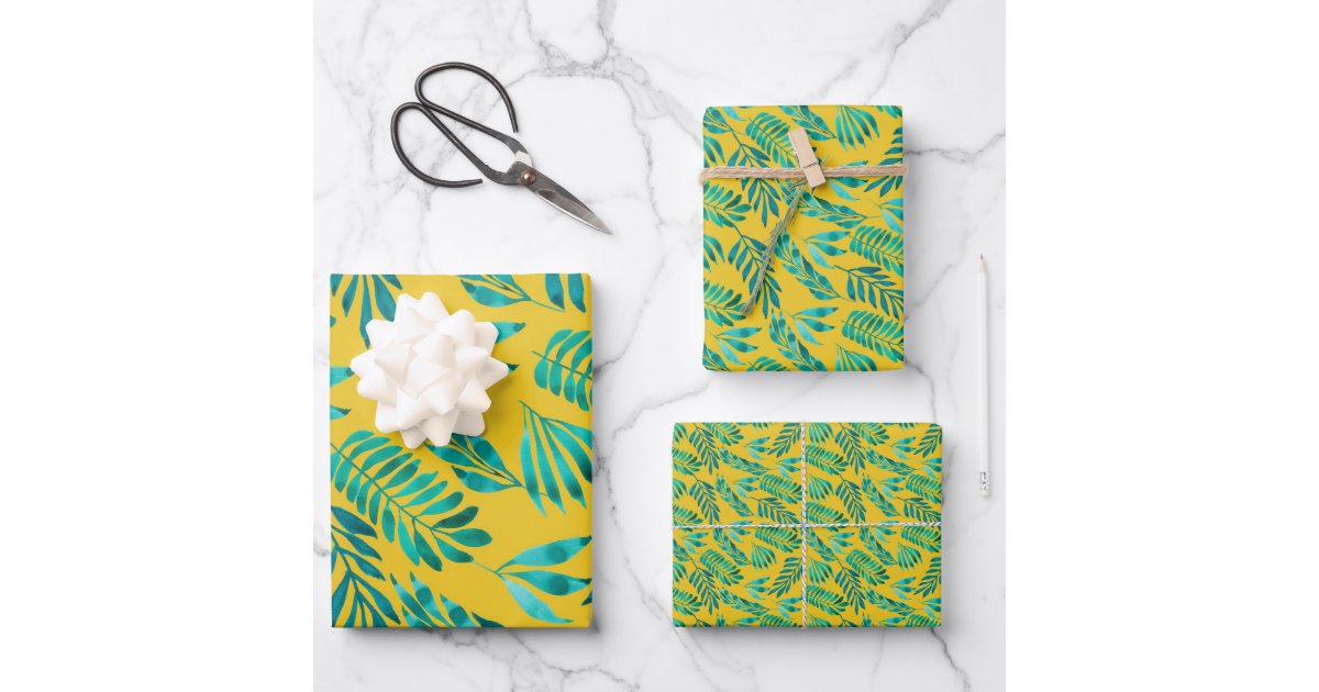 Elegant Gold Teal Foliage Leaf Pattern Wrapping Paper Sheets | Zazzle