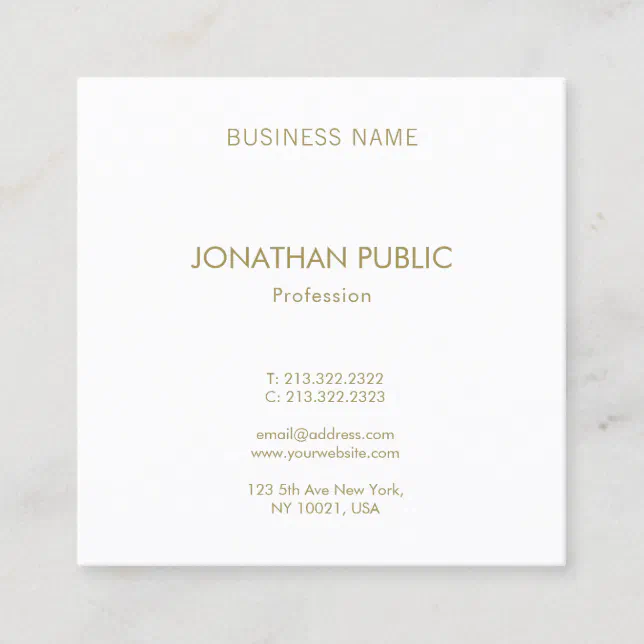 Elegant Gold Text Font Modern Simple Template Square Business Card | Zazzle