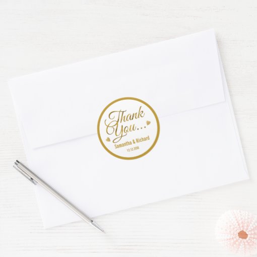 Elegant Gold Thank You Wedding Favor Classic Round Sticker Zazzle