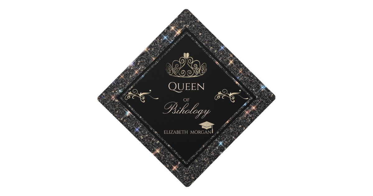 Elegant Gold Tiara Black Glitter Graduation Cap | Zazzle