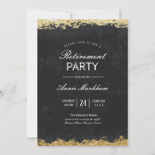 Elegant Gold Trim Velvet Retirement Luncheon Invitation | Zazzle