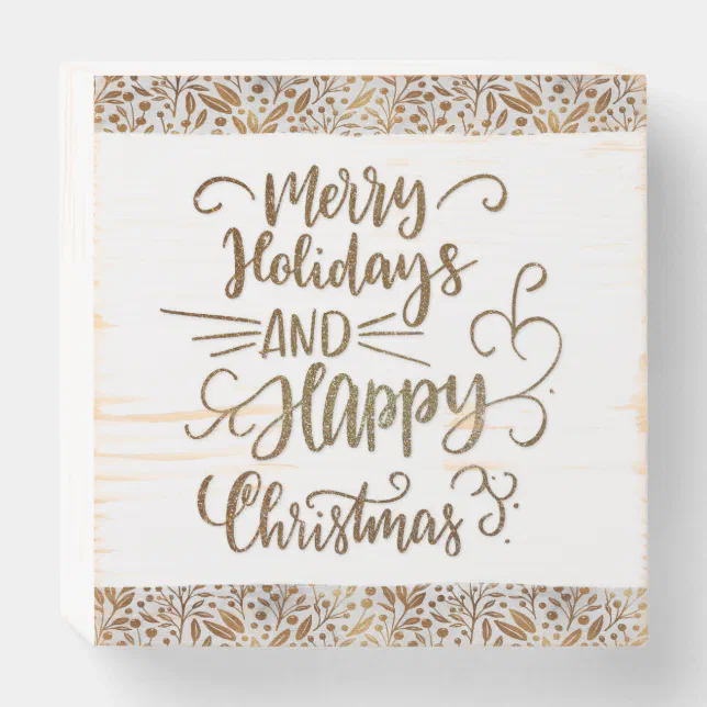 Elegant Gold Typography Christmas Wooden Box Sign | Zazzle