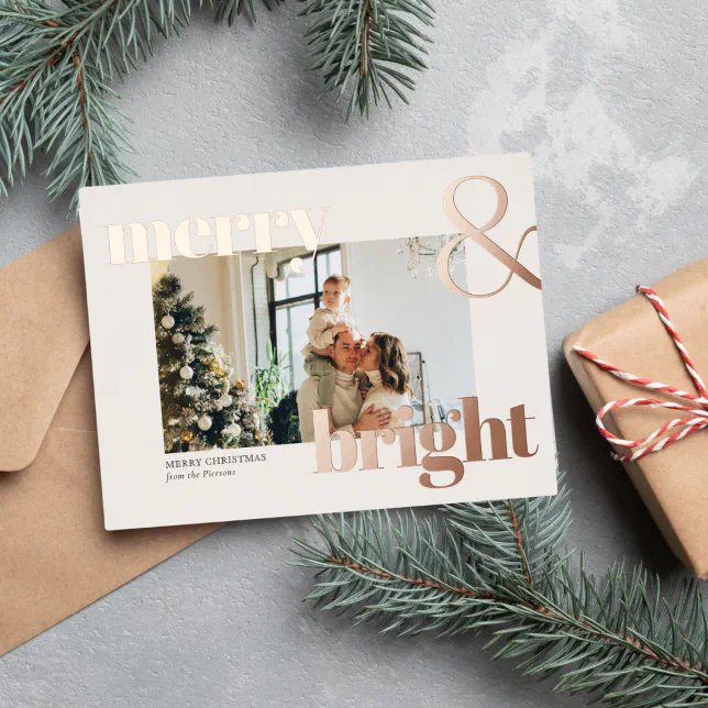 Elegant Gold Typography Photo Merry Christmas Card | Zazzle