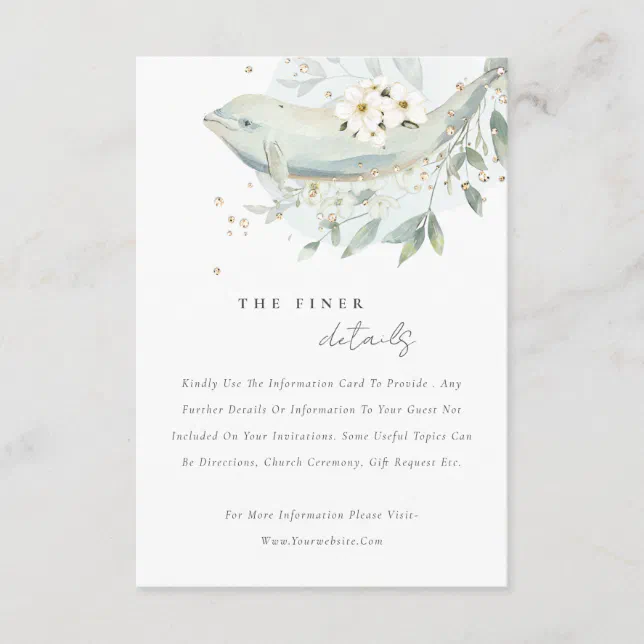 Elegant Gold Underwater Floral Fish Wedding Detail Enclosure Card | Zazzle