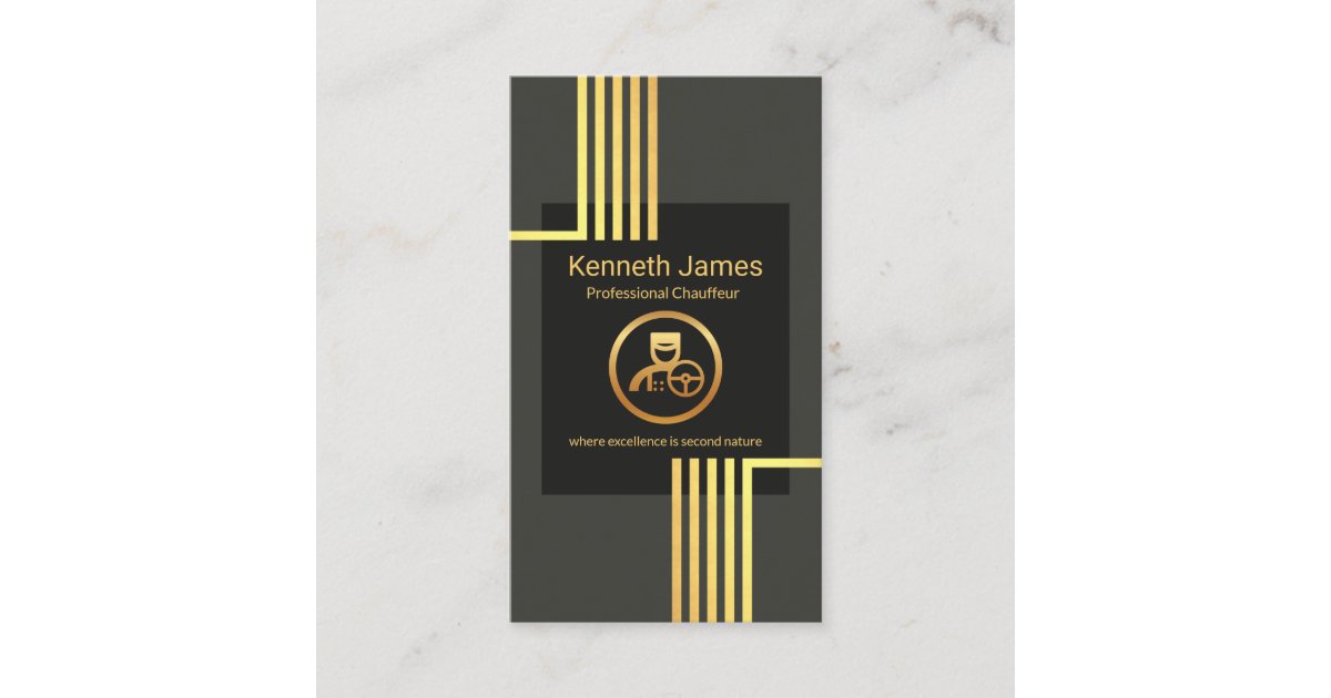 Elegant Gold Vertical Lines Chauffeur Driver Business Card | Zazzle