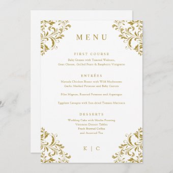 Elegant Gold Vintage Classic Wedding Menu | Zazzle